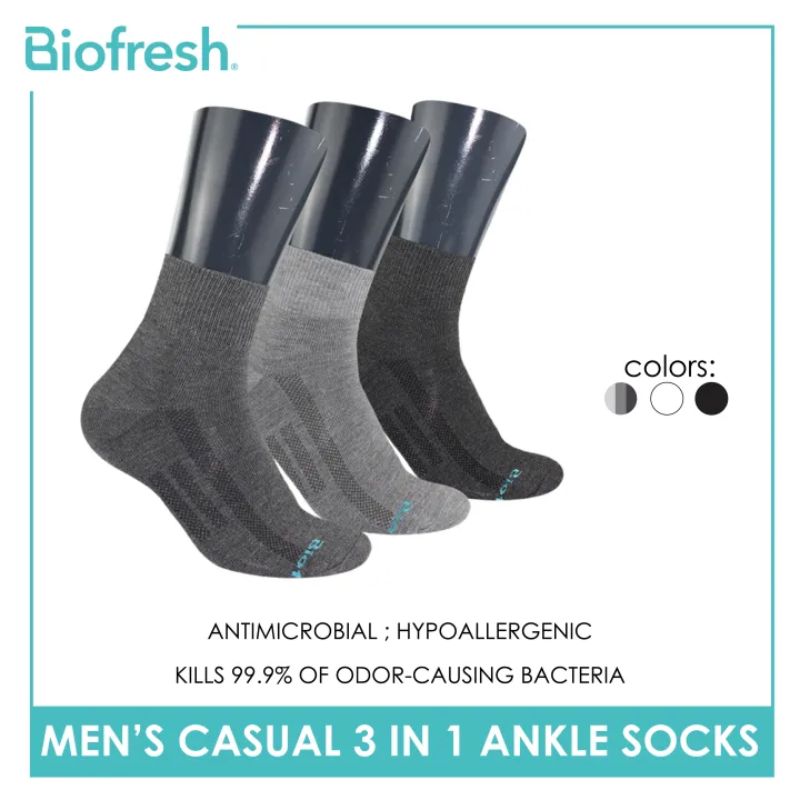Biofresh Men’s Antimicrobial Cotton Ankle Lite Thin Casual Socks 3 ...