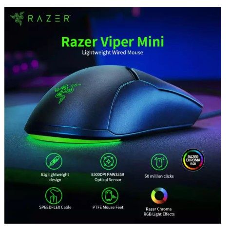 Original Razer Viper Mini Wired Mouse 8500DPI PAW3359 Optical Sensor ...