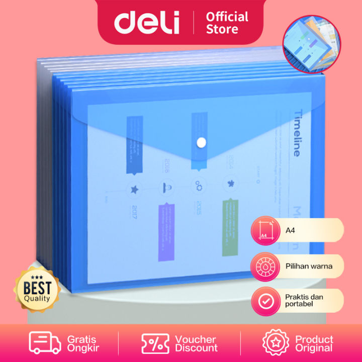 Deli File Bag / Map Plastik Kancing / Tas Map Plastik A4 Anti Air 5505 ...