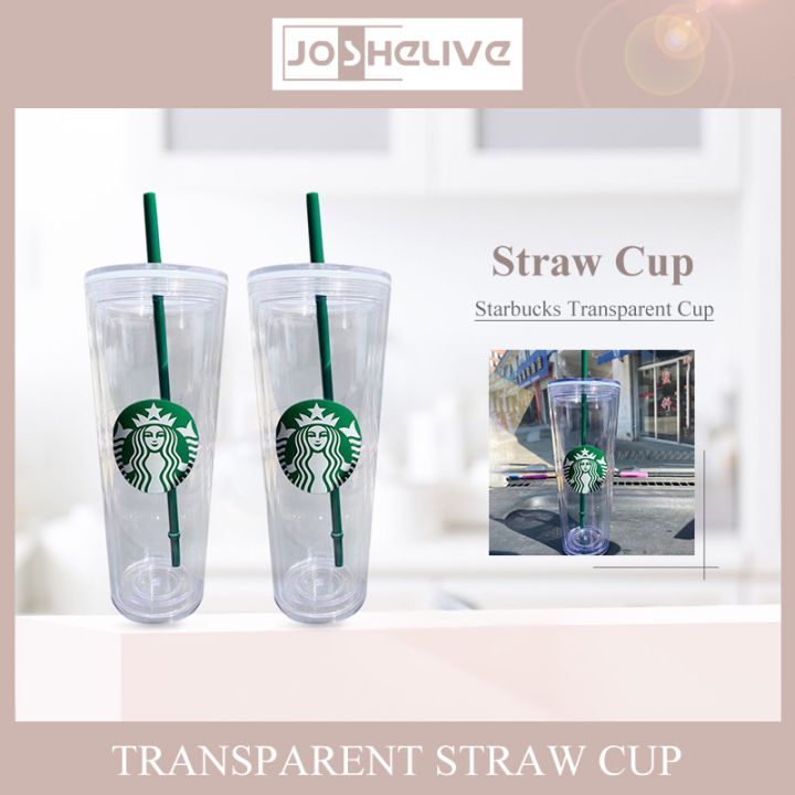 Yupt🙊473/710 Ml Starbucks ใหม่ถ้วยพลาสติกใสสองชั้นแก้วใสถ้วยใส่น้ำที่สร้างสรรค์ PP การออกแบบหลอด ...