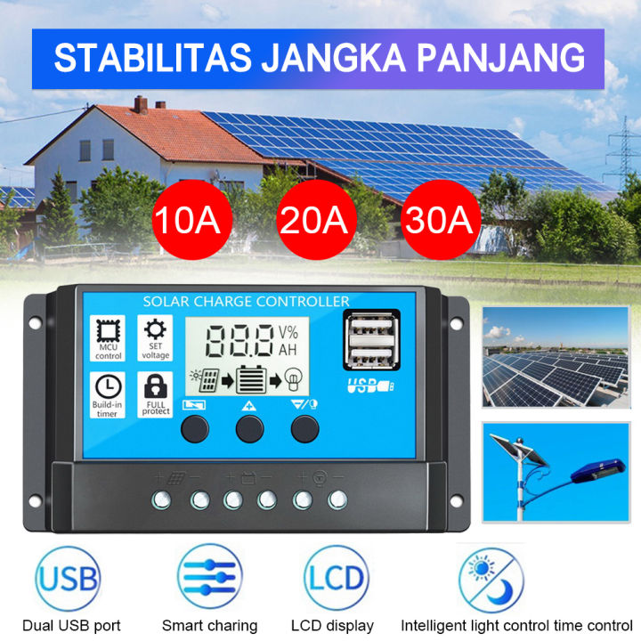 Panel Surya Solar Charge Controller LCD LED Display Solar Cell PWM 12V ...