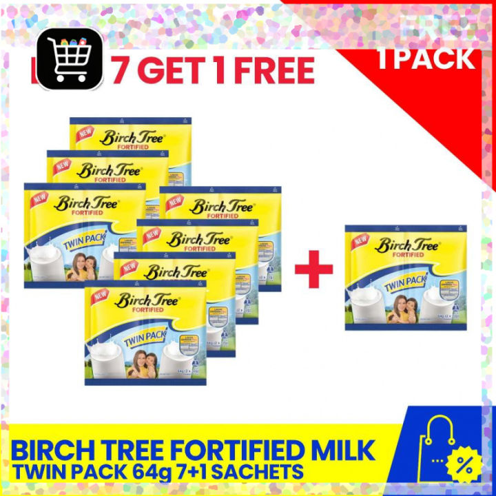 BUY 7 GET 1: BIRCH TREE Fortified Milk Powder Twin Pack 64g 7+1 sachets ...
