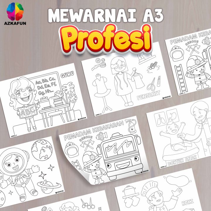 Kertas Mewarnai A3 PROFESI - Mewarnai tema profesi pekerjaan | Lazada ...