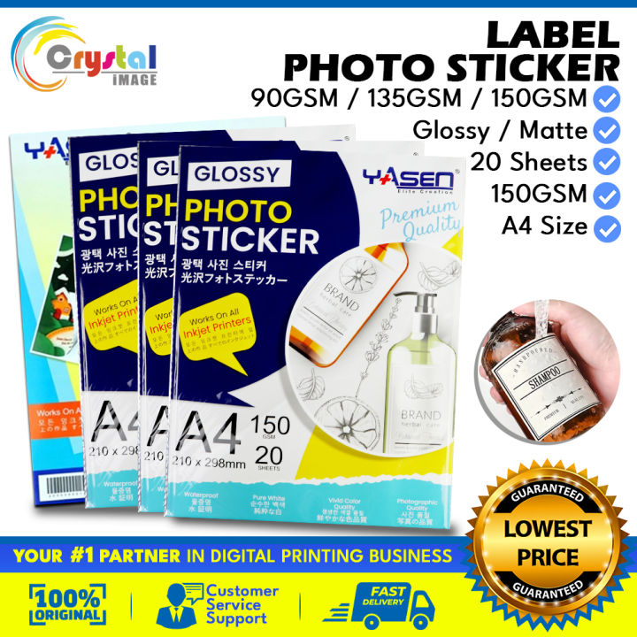 Yasen Photo Sticker Paper A4 Size 90GSM | 135GSM | 150GSM 20 Sheets ...