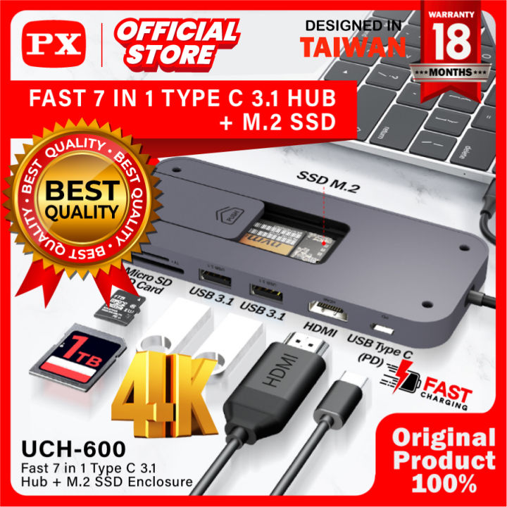 USB Type C 3.1 Hub Converter HDMI SD/TF+M.2 SSD 7 in 1 PX UCH-600 | Lazada Indonesia