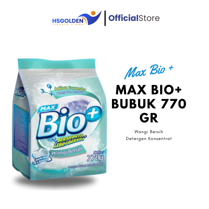 Detergen Bubuk Max Bio + Wangi Bersih Active Formula Konsentrat 770 gr ...