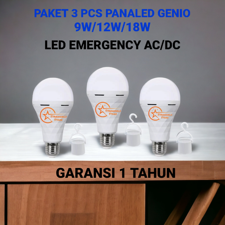 Paket 3 Pcs PANALED Genio Lampu Bohlam LED Emergency 9W 12W 18 Watt ...