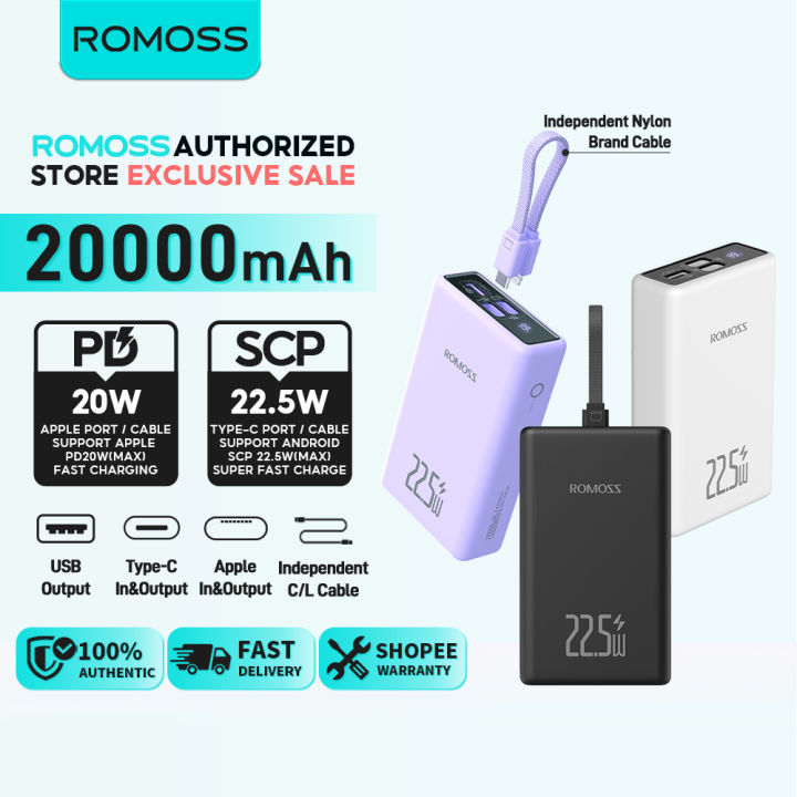 Romoss PLT Series Powerbank 10000mAh 20000mAh PD20W SCP 22.5W Built-in ...