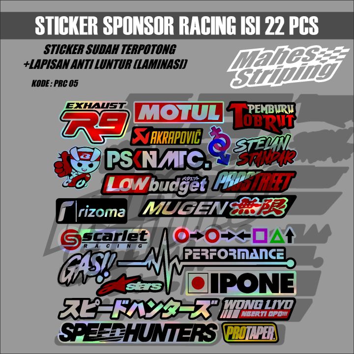 22 PCS Sticker Sponsor Racing Printcut Siap Tempel Bahan Hologram Vynil ...