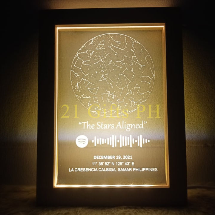 Customized NIGHT SKY STAR MAP Led Lamp in Wooden Frame/ Lamp Base ...