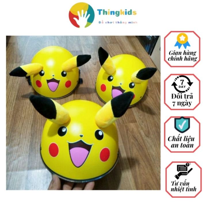 Nón bảo hiểm nửa đầu tem doremon và pikachu + tai ép nhiệt, chịu lực ...