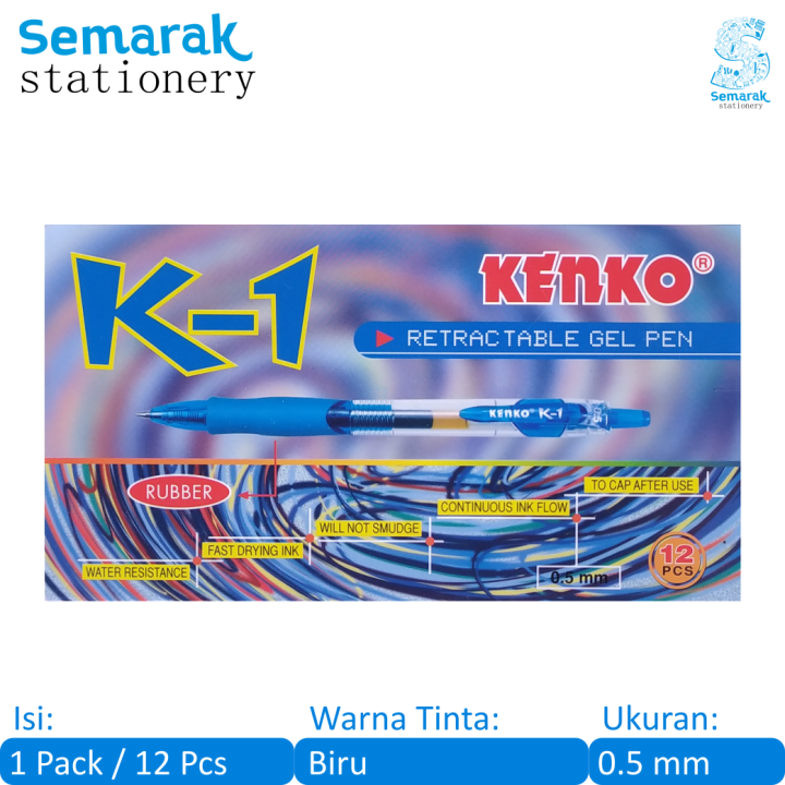 Kenko K-1 Rectable Gel Pen 0.5 - Biru [1 Pack / 12 Pcs] | Lazada Indonesia