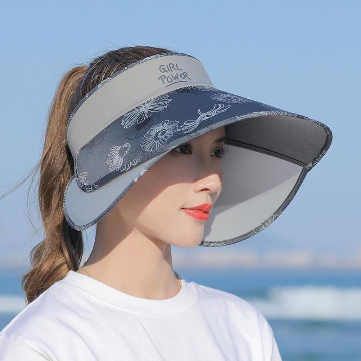 2022 Women Summer Sunscreen Caps Fashion Wide Brim 360° Full Face ...