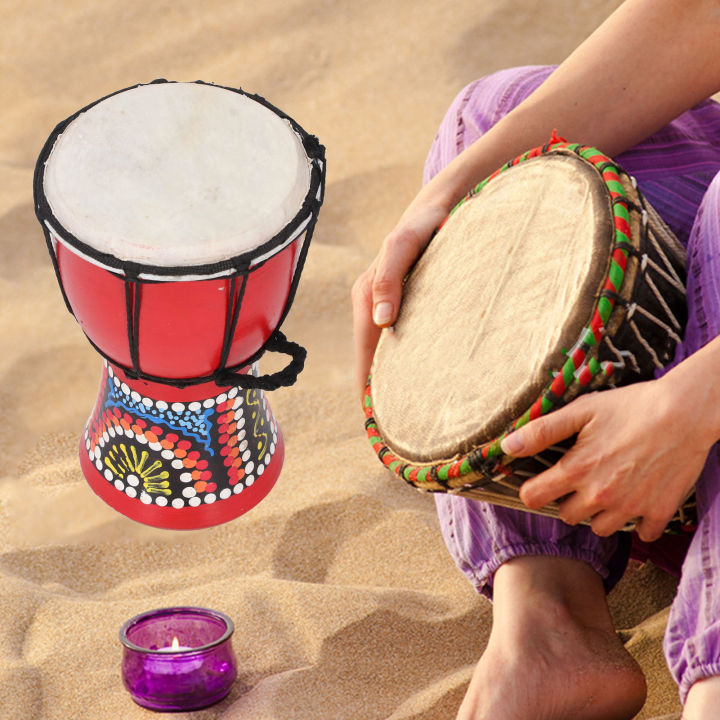 African Drum Basswood Sheepskin Red Color High Density 4 Inch Djembe ...