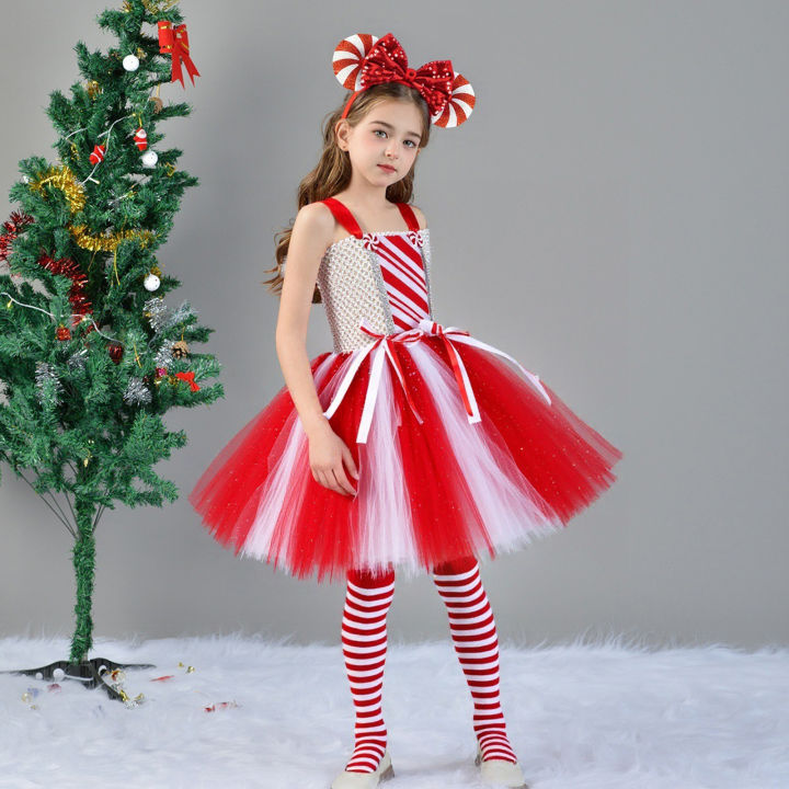 Christmas Candy Cane Costume For Girls Deluxe Sleeveless Tulle Dress ...