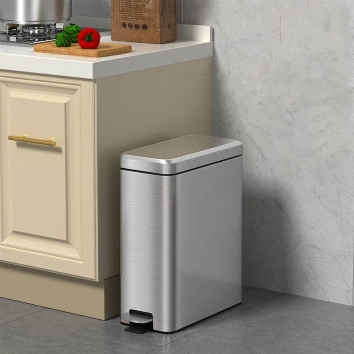 5L Stainless Steel Soft Closing Trash Can Dustbin with Foot Pedal Waste ...