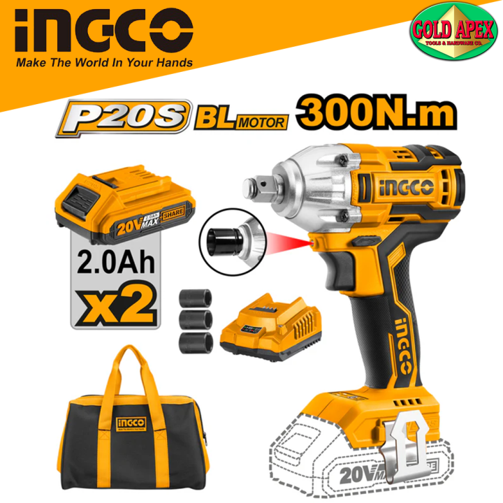 Ingco CIWLI2001 20V Cordless Brushless Li-Ion Impact Wrench (Set ...