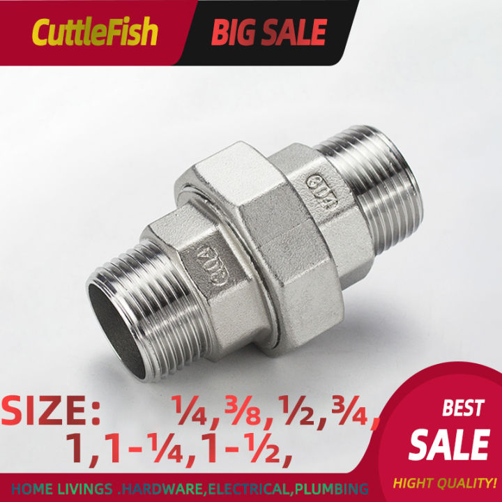 BSPT 304 Stainless Steel Pipe Fittings Union Male Threads 1/8 1/4 3/8 1 ...
