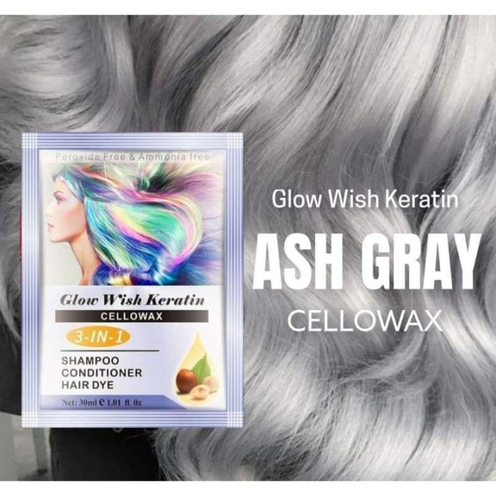 Original 100% (Ash Gray Color)Glow Wish Keratin Cellowax 3IN1 Shampoo ...