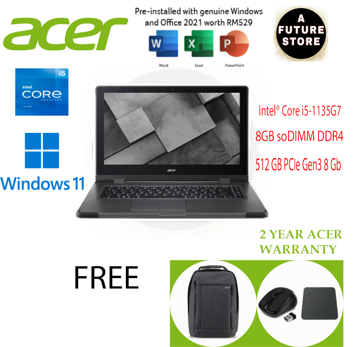 Acer Enduro Urban N3 EUN314A-51W-581H 14'' FHD Laptop Hunter Green ( I5-1135G7, 8GB, 512GB SSD ...