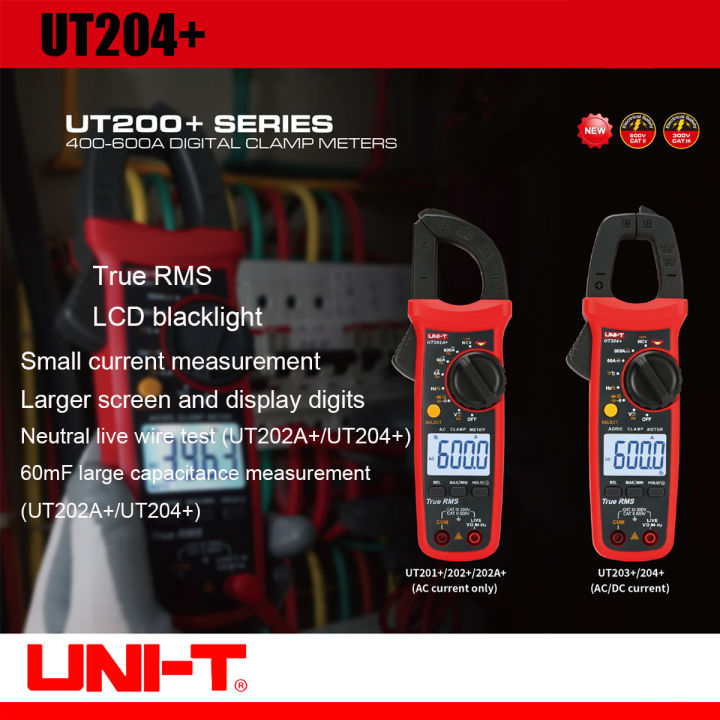 UNI-T UT204+ Clamp Meter Automatic Range True RMS High Precision Multimeter 600A Digital Clamp ...