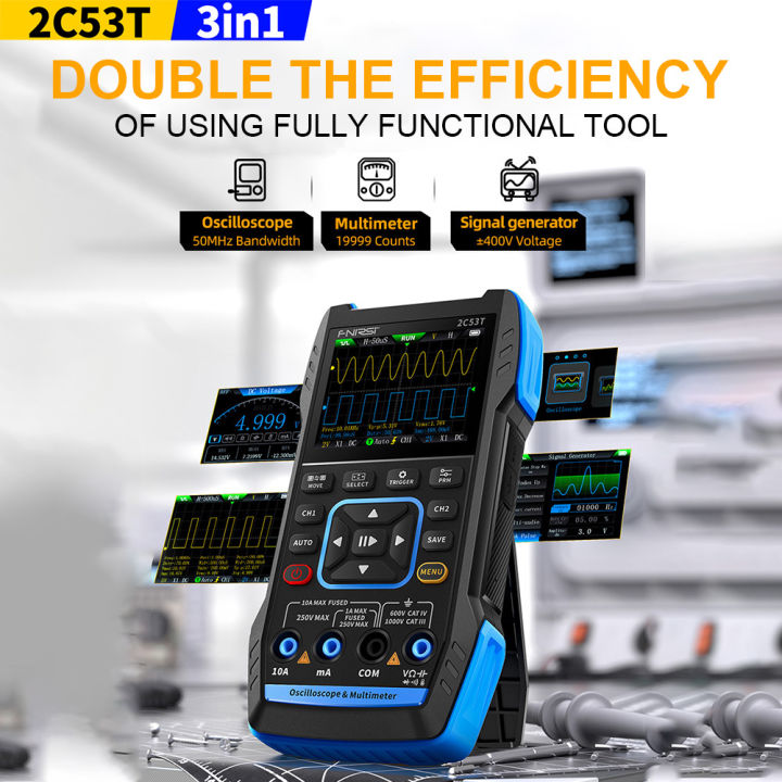 TX[Ready Stock]FNIRSI 2C53T 2C23T Upgrade 3in1 Oscilloscope Multimeter Signal Generator 50MHz ...