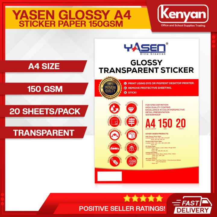 Yasen Transparent Sticker Paper 150GSM A4 Size Waterproof for Printing ...