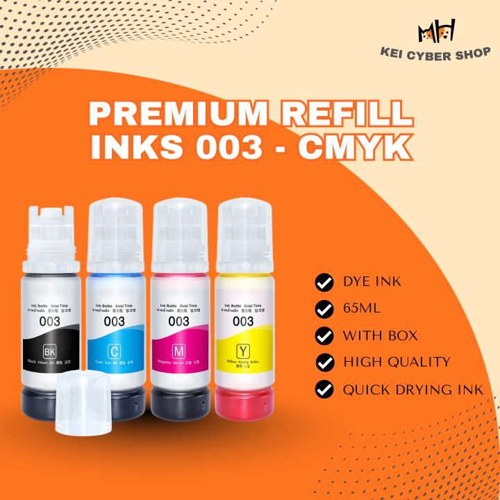 Premium Ink 003 CMYK - Compatible for Epson L1210,L1250,L3210,L3216 ...