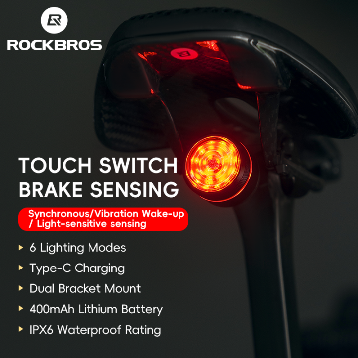 ROCKBROS Smart Touch Switch Tail Light 6 Modes Team Synchronous Updated MTB Road Bike Rear Light ...