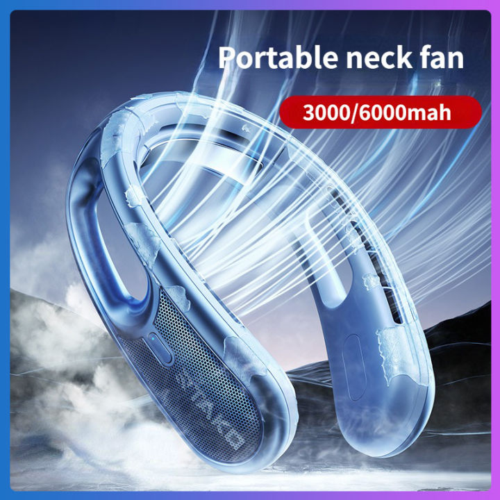 Rtako Mini Hanging Neck Fan 3000/6000MAH Vaneless Fan 5-speed ...