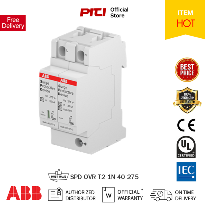 ABB อุปกรณ์ป้องกันแรงดันเกิน OVR T2 1N 40 275 P QS เชื่อมต่อกับ Ground Surge Protective Device ...