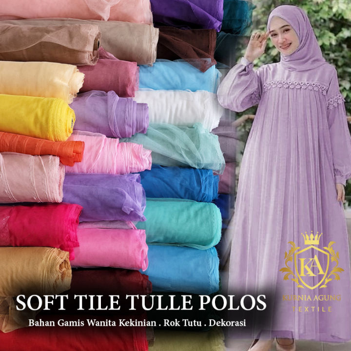 Kain TILE HALUS POLOS per 0,5m x 1.7m Soft Tille Warna Hijau Lumut ...