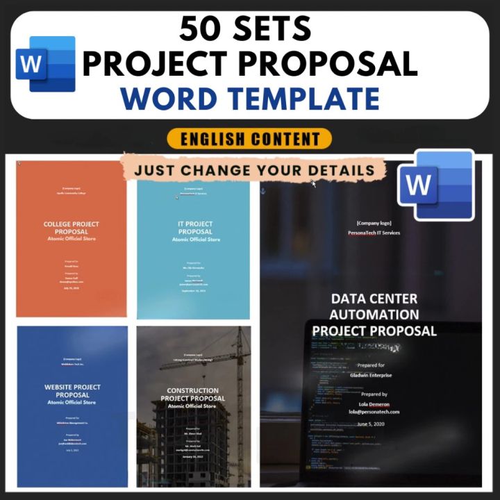 50 Sets Project Proposal Word Template Content Ready (Edit Details only ...