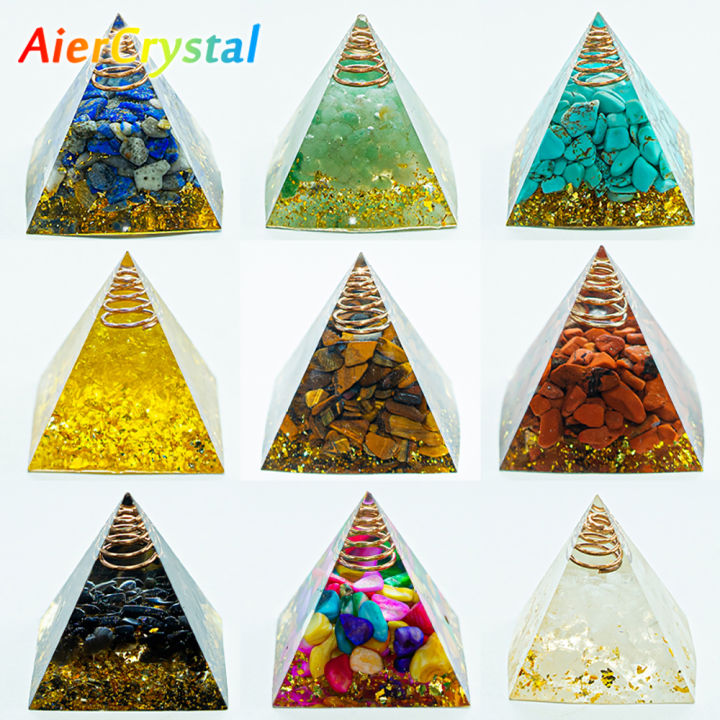 4CM/1.57inch Natural Crystal Stone Gold leaf Pyramid Energy Generator ...