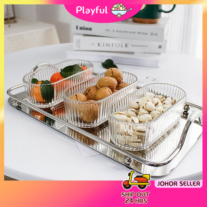 【PLAYFUL】Transparent Striped Glass Snack Plates Small Candy Nuts ...