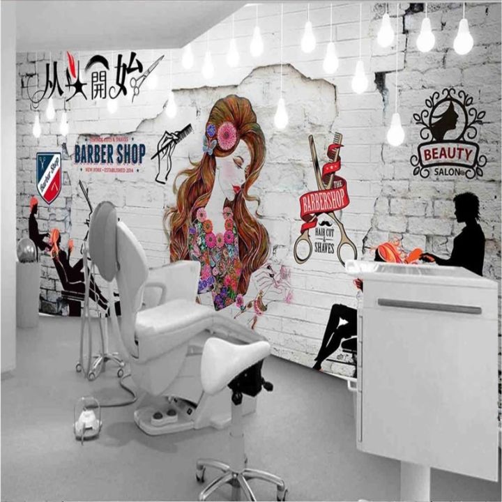 New Arrival Retro Hair Salon Background Wallpaper Mural for ...
