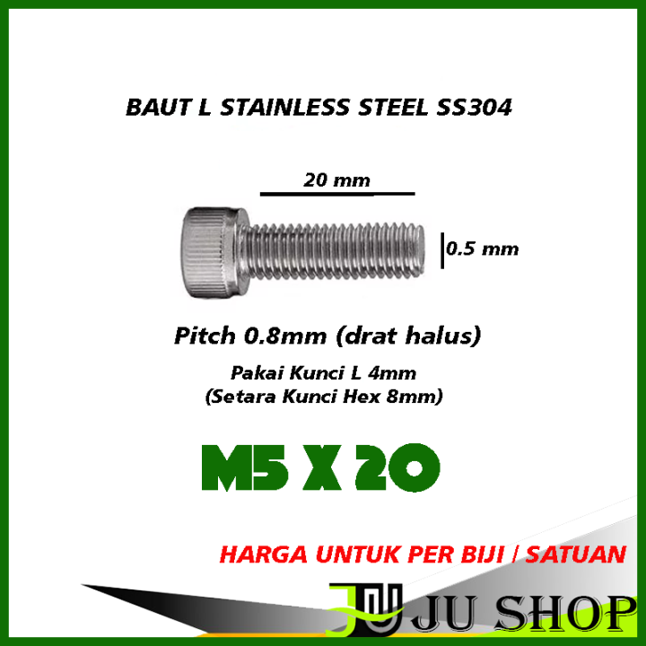 Baut L M5 x 20 stainless steel SS304 (harga per biji) baut M5 | Lazada ...