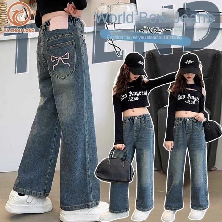 YA ZHOU LONG กางเกงเด็กมีสไตล์กางเกงยีนส์สตรียาวยีนส์หลวมกางเกงสตรี ...