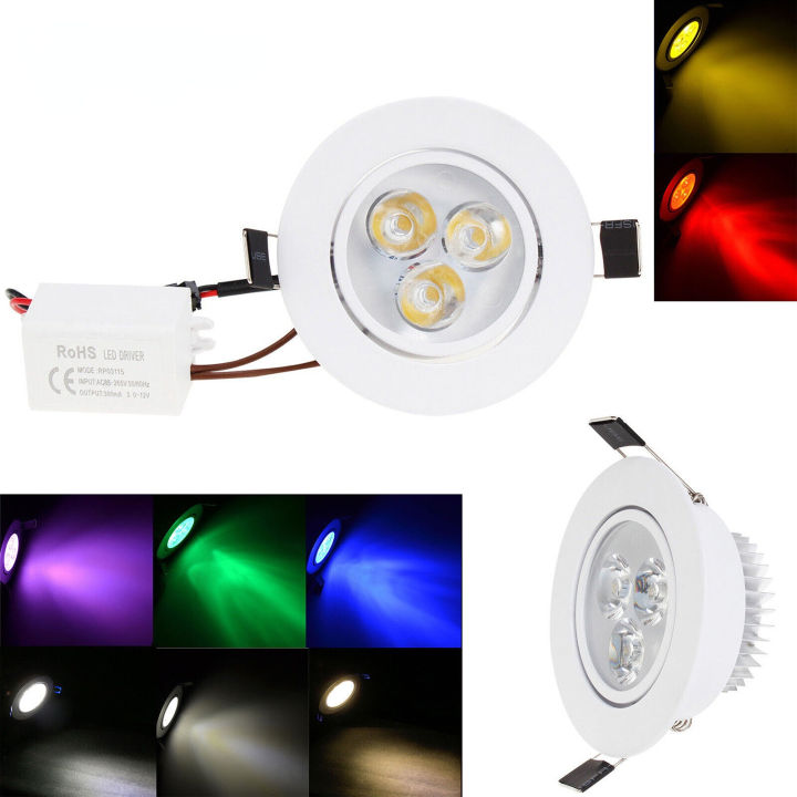 Tenchamp Multi Color Dimmable 3W LED Ceiling Recessed Downlight Fixture ...