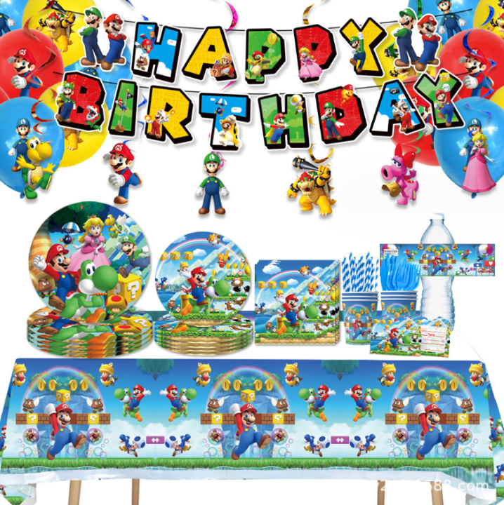 Blue Mario Super Mario Game Theme Birthday Party Disposable Tableware ...