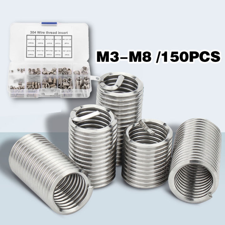 150pcs Stainless Steel Wire Thread Insert Repair Kit M3-8 Thread Repair ...