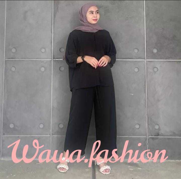 WW-SET CRINKLE AIRFLOW/SET 2IN1 BAJU TANGAN BALON DAN CELANA KULOT/OOTD ...