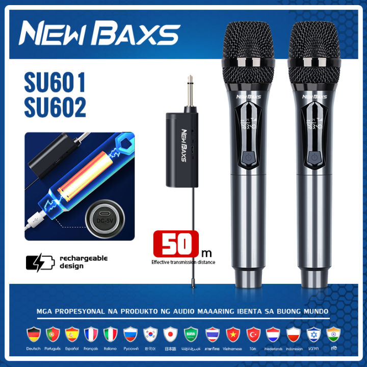 NEW BAXS wireless microphone rechargeable 18650 battery SU601/SU602 UHF ...