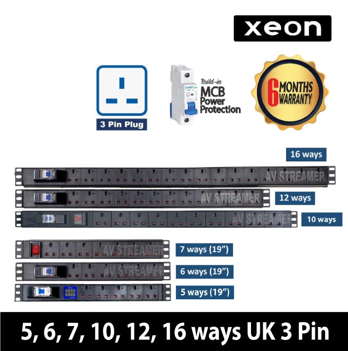 PDU Power Distribution Unit 5/6/7/10/12/16 ways UK 3 pin Power Socket Extension | Lazada