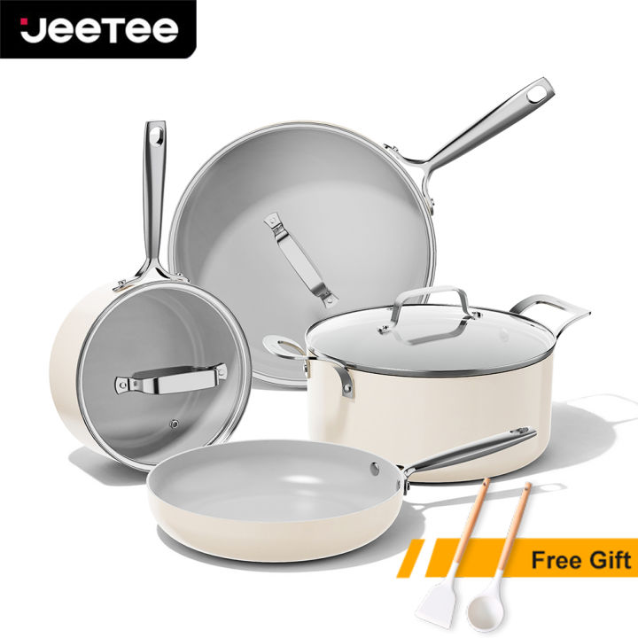 JEETEE 4 PCS Pan Non-Stick Cookware Set 28CM deep frying pan with lid ...