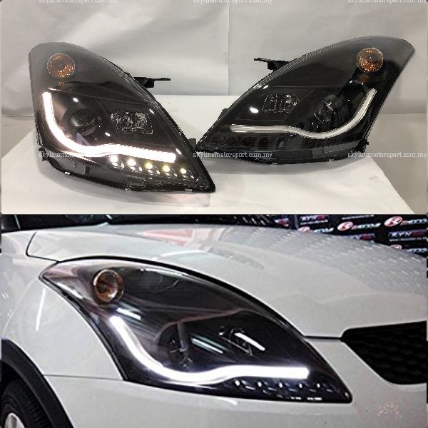 Suzuki Swift Head Lamp Projector DRL Led Black 100% Taiwan 2011 2012 ...