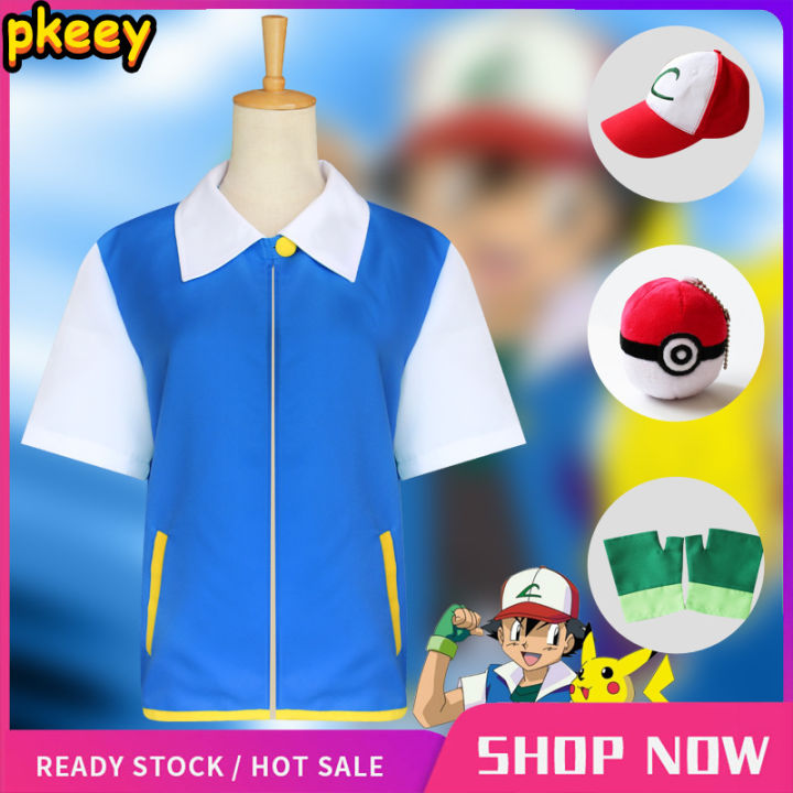 Anime Pokemon Cosplay Ash Ketchum Cosplay Costume Blue Jacket Hat ...