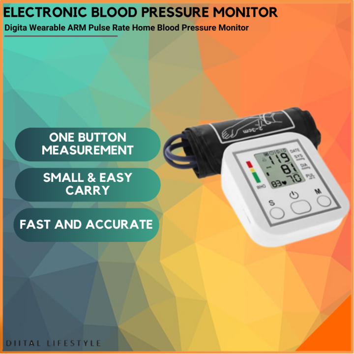 Measurement Electronic Blood Pressure Monitor ARM Type Digita Wearable ...