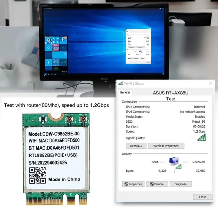 dddgb Wifi 6 Realtek RTL8852BE Network Card 1800Mbps BT 5.0 Dual Band ...