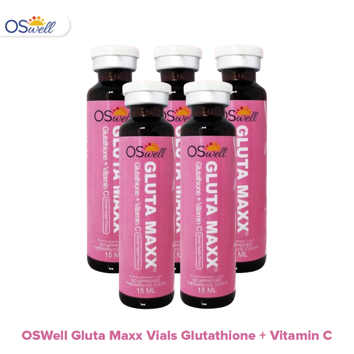 5-Bottles OSwell Gluta Maxx Vials Glutathione+ Vitamin C Green Apple ...